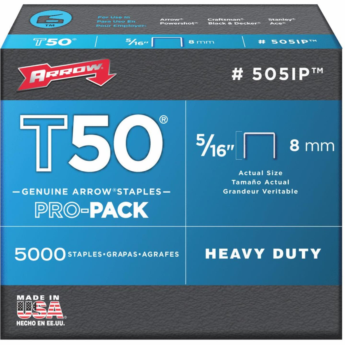 Arrow T50 Pro-Pack Heavy-Duty Staple, 5/16 In. (5000-Pack) - Long Beach ...